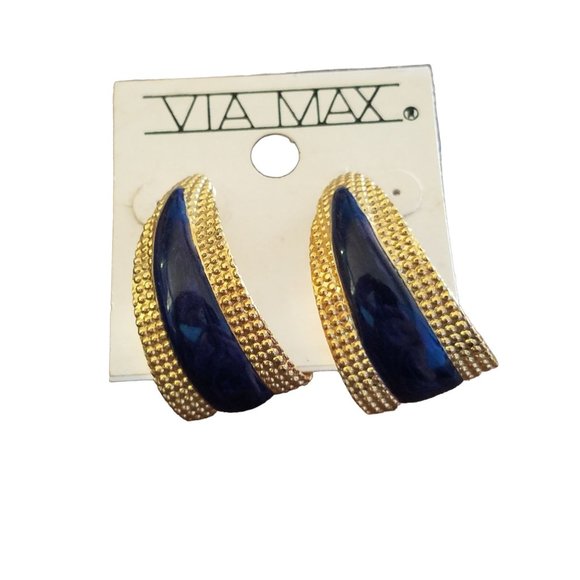 Via Max | Jewelry | Vintage Womens Via Max Pierced Earrings Blue Gold ...